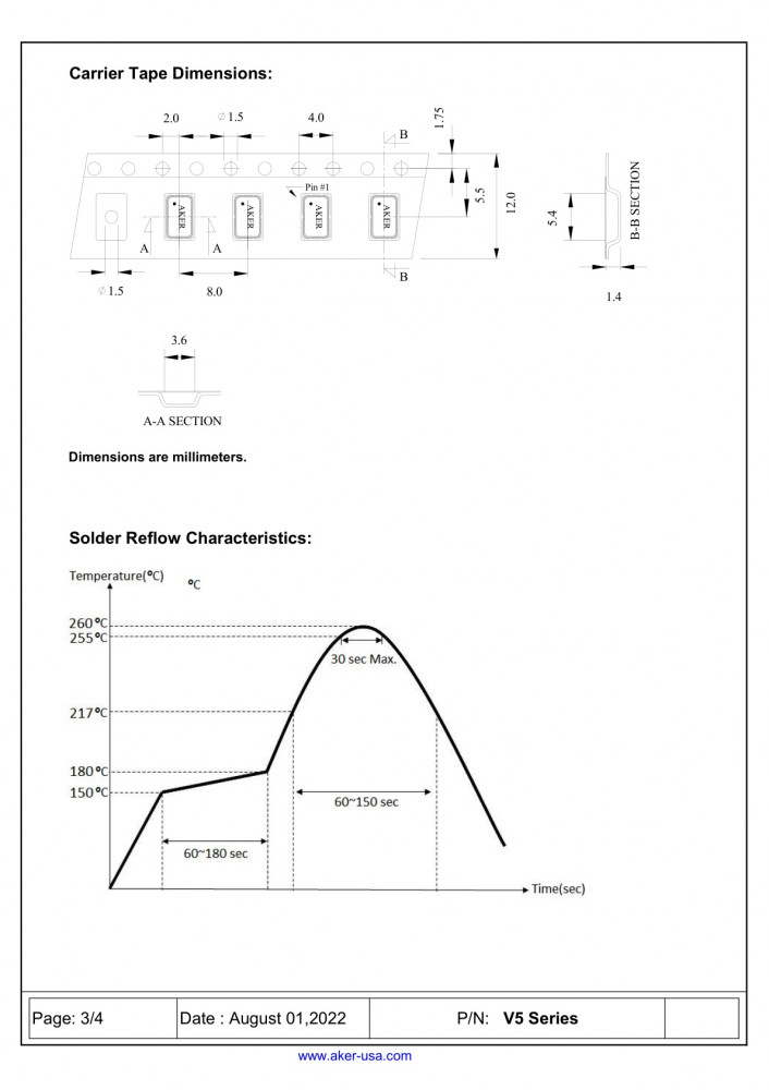 AKER V5 series VCXO specification page 3