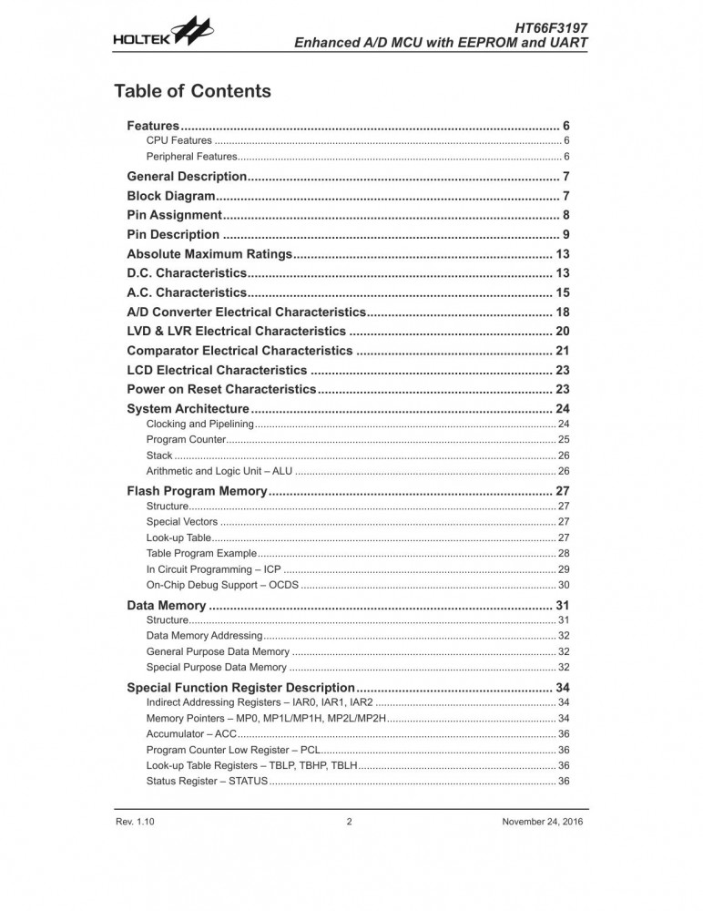 HT66F3197 technical document page 2