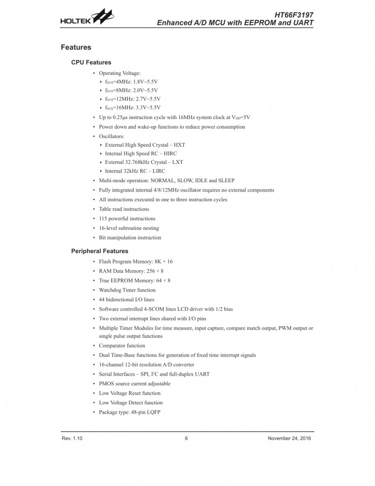 HT66F3197 technical document page 6