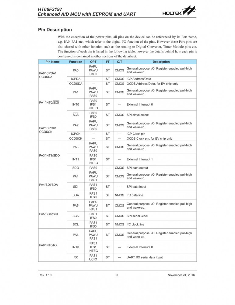 HT66F3197 technical document page 9