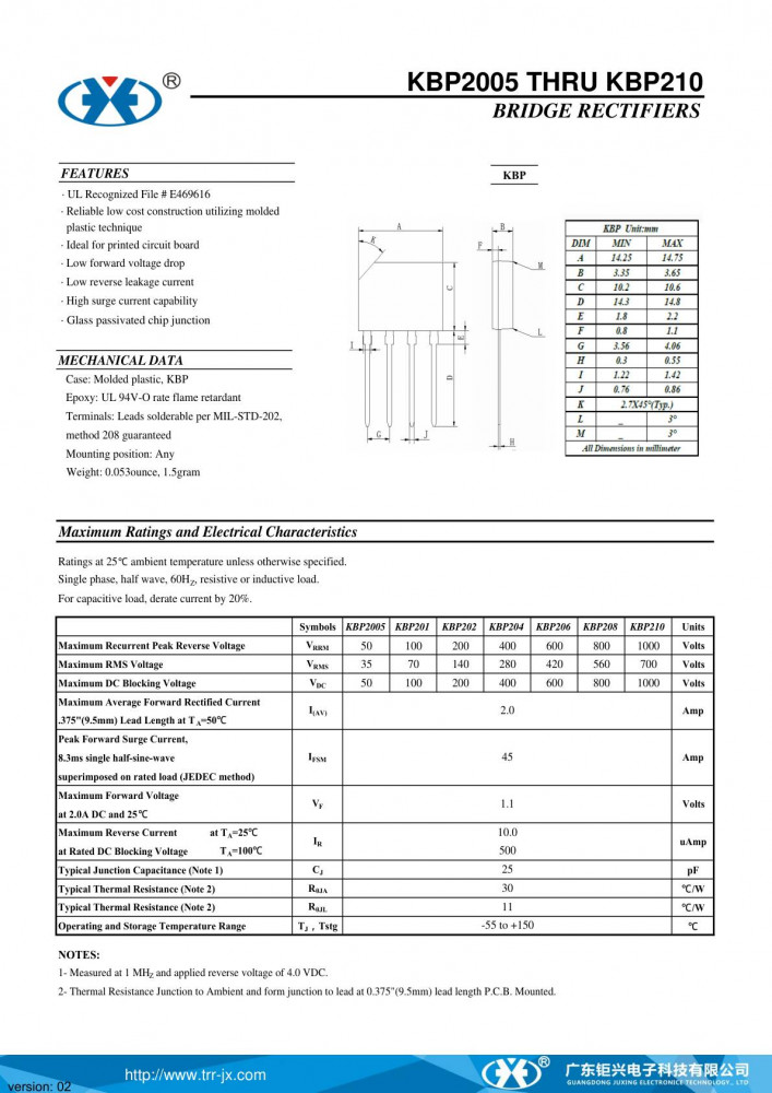 JUXING KBP206 datasheet page 1