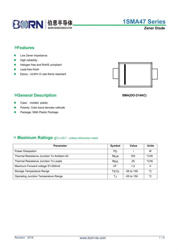 1SMA4736A datasheet page 1