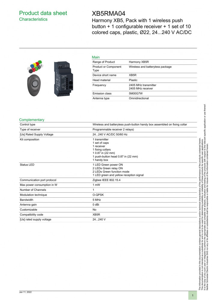 XB5RMA04 technical document page 1