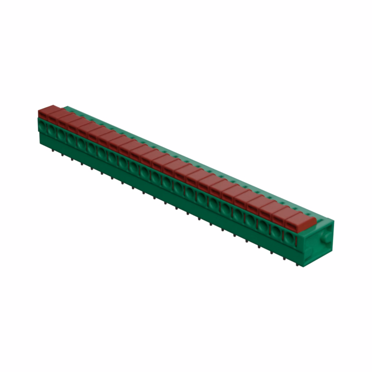 5.00mm Pitch, Eurostyle Fixed-Mount Push-Button Terminal Block, Horizontal, 10A, 22-14 AWG, Green, 23 Circuits for sale