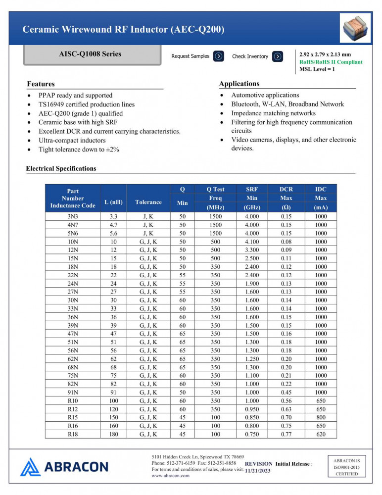 AISC-Q1008 series datasheet page 1
