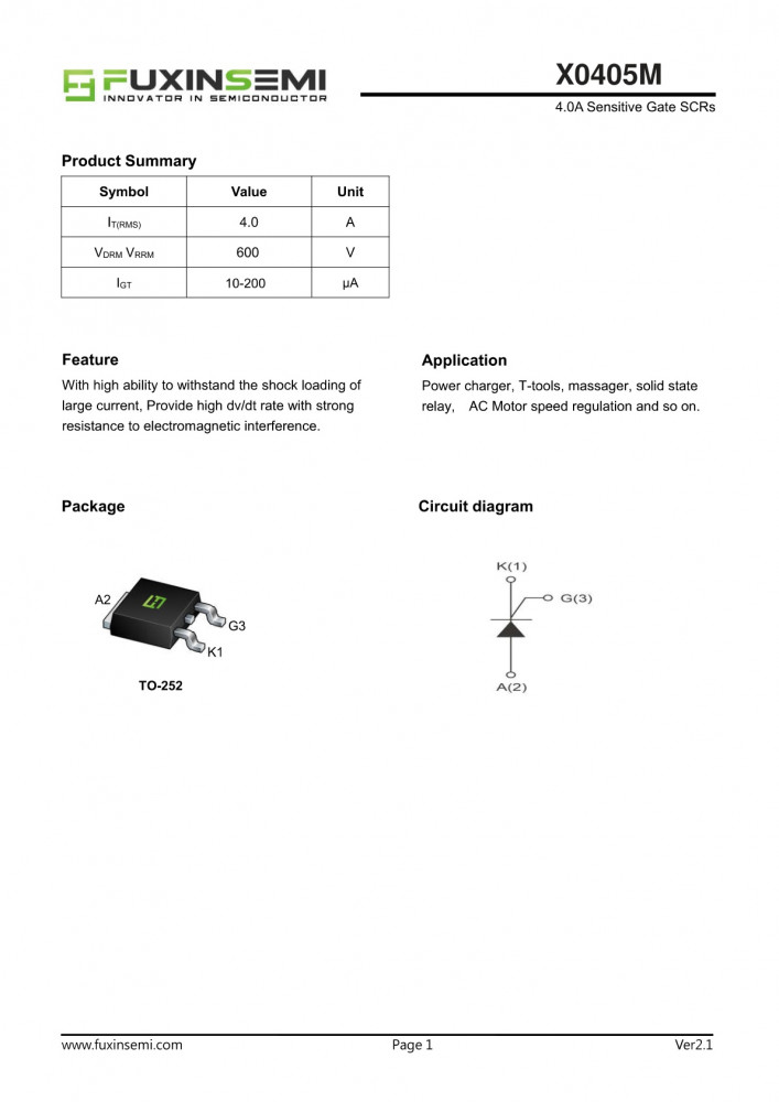 X0405M datasheet page 1