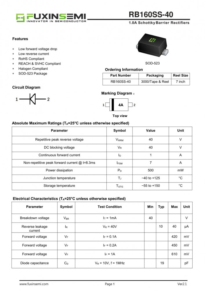 RB160SS-40 datasheet page 1