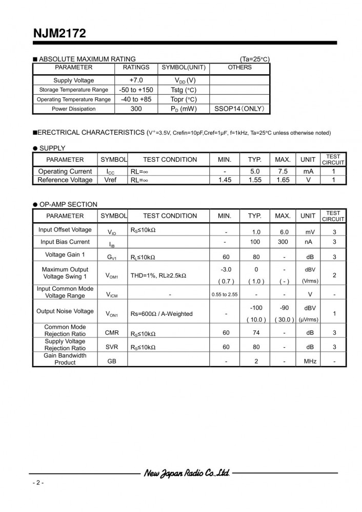 NJM2172V-TE1 datasheet page 2