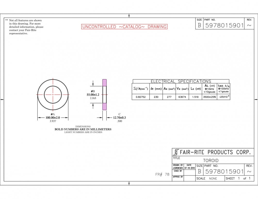 Fair-Rite 5978015901 technical drawing preview