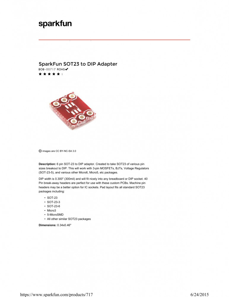 BOB-00717 SOT-23 to DIP adapter product documentation image
