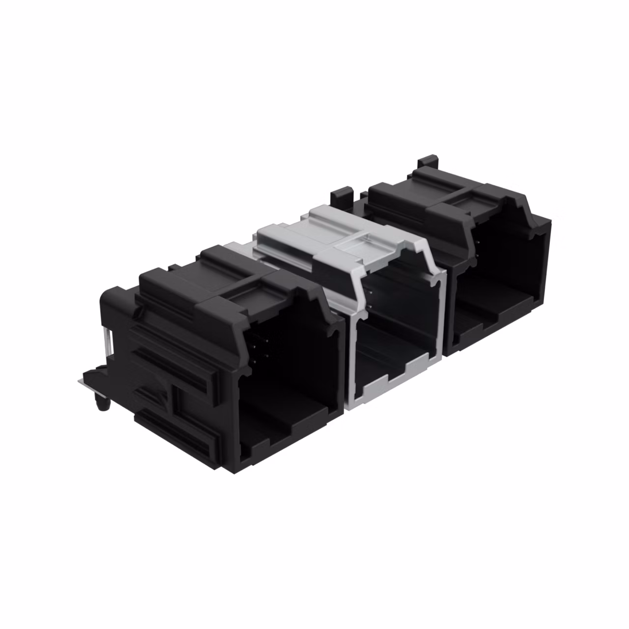 Stac64 3 Bay Right-Angle Headers, 40 Circuits, Bay A 12 Circuit Signal Header, Polarization A, Black; Bay B 12 Circuit Signal Header, Polarization B, Gray; Bay C 16 Circuit Signal Header, Polarization A, Black; Tray for sale