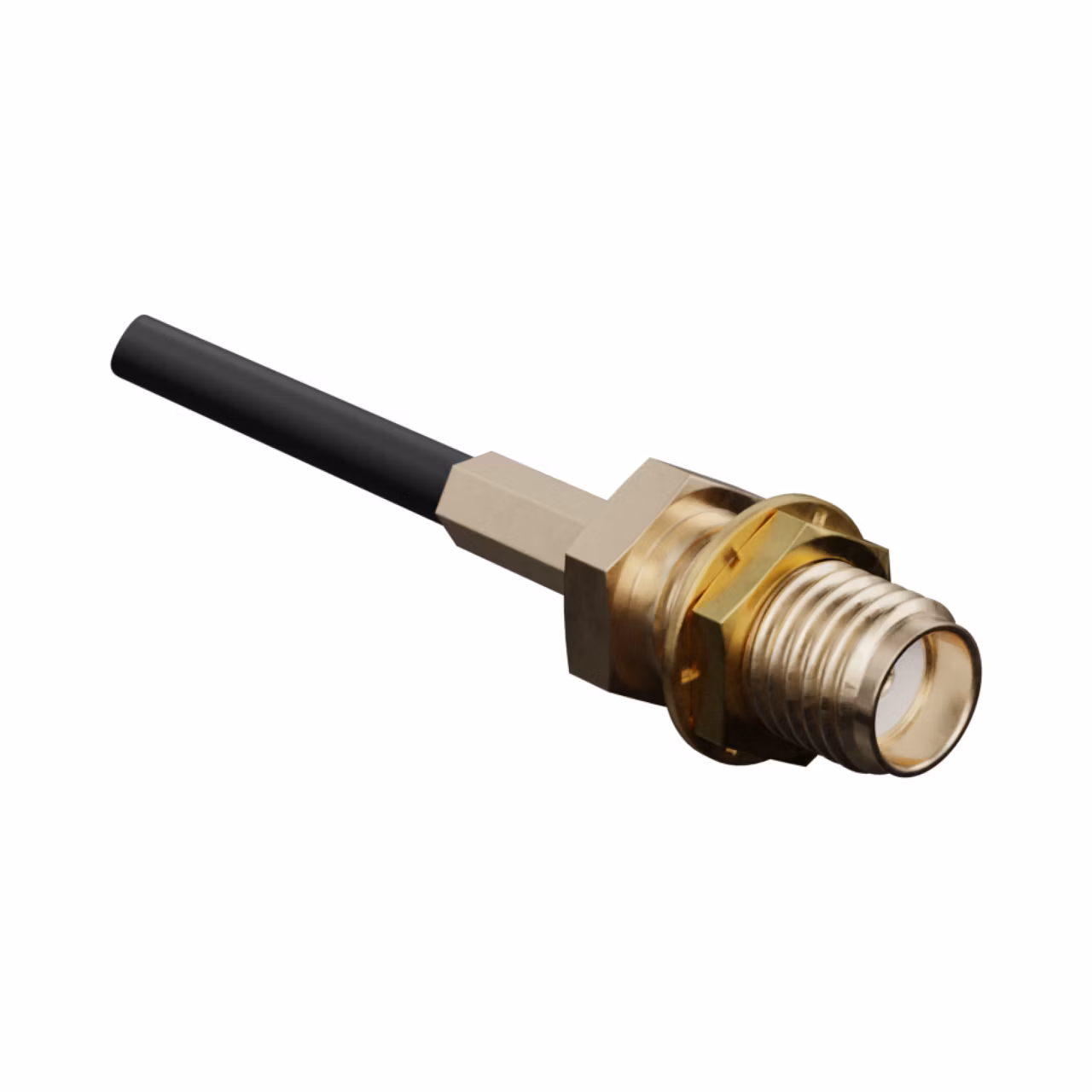 SMA Jack, Straight, Bulkhead, Crimp, RG-316 and RG-174 Cable, Brass Body, Gold (Au) Plated, with Jam Nut and Lockwasher, 50 Ohms for sale