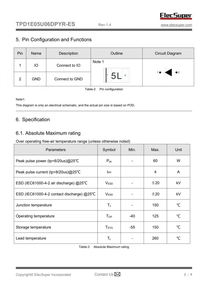 TPD1E05U06DPYR-ES datasheet page 2