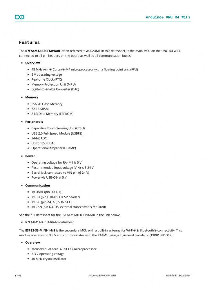 Arduino UNO R4 WiFi manual page 2