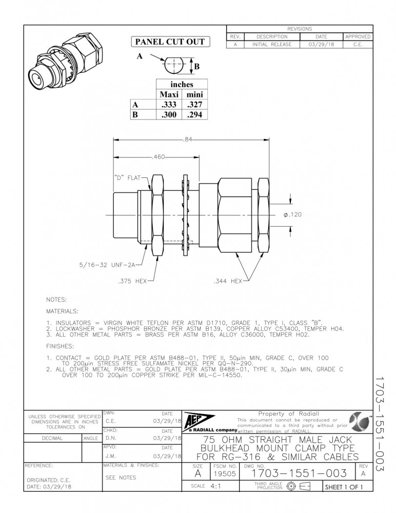 Radiall 1703-1551-003 product drawing preview