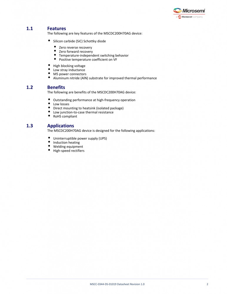 MSCDC200H70AG datasheet page 2