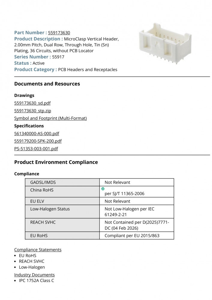 MOLEX 559173630 technical document preview, page 1