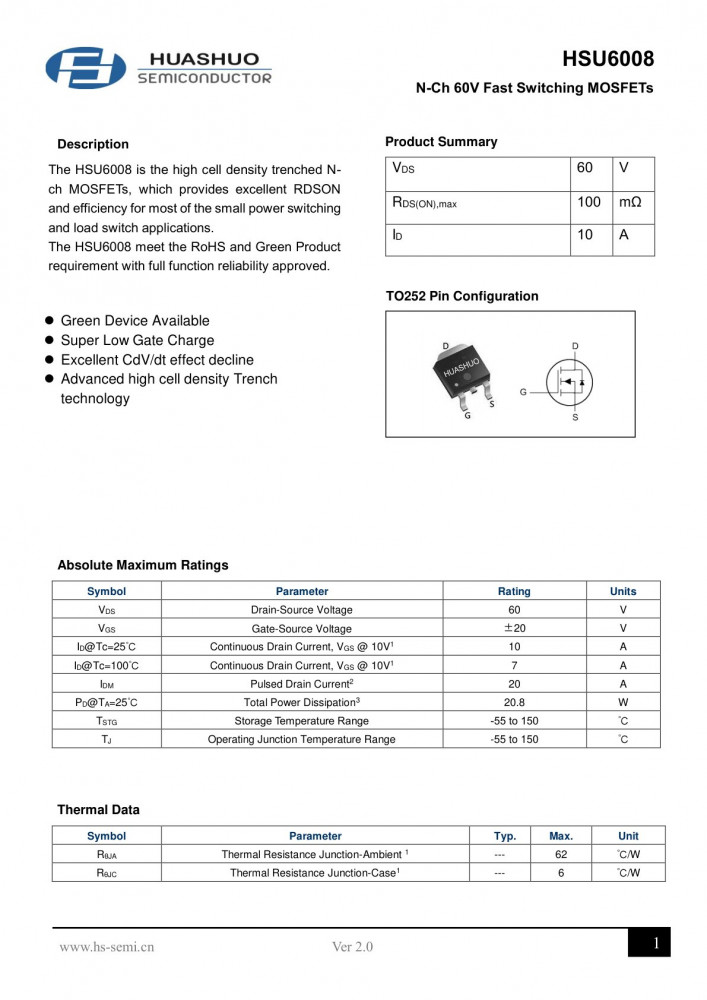 HSU6008 datasheet page 1