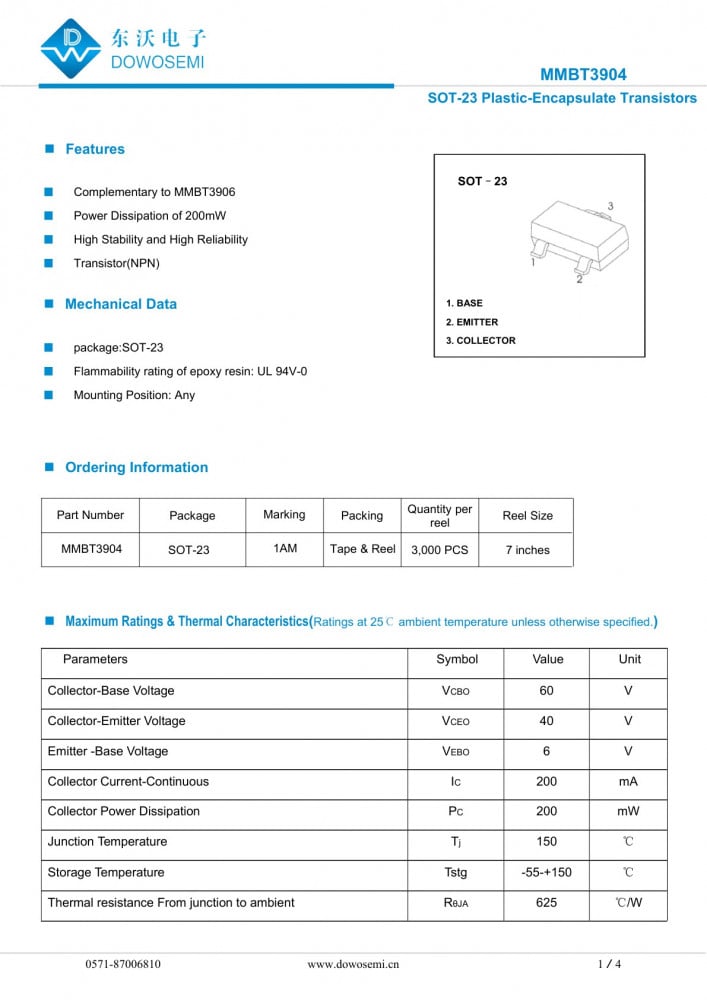 MMBT3904 datasheet page 1