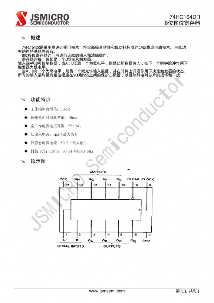 74HC164DR datasheet page 1