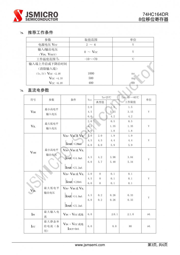 74HC164DR datasheet page 3