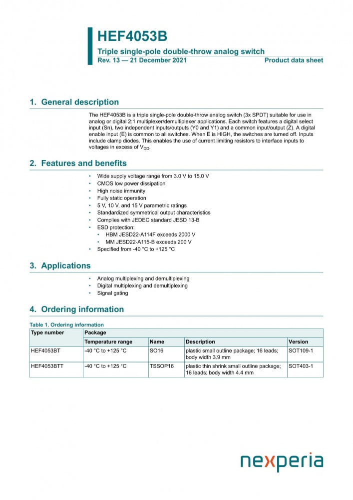 HEF4053B datasheet page 1