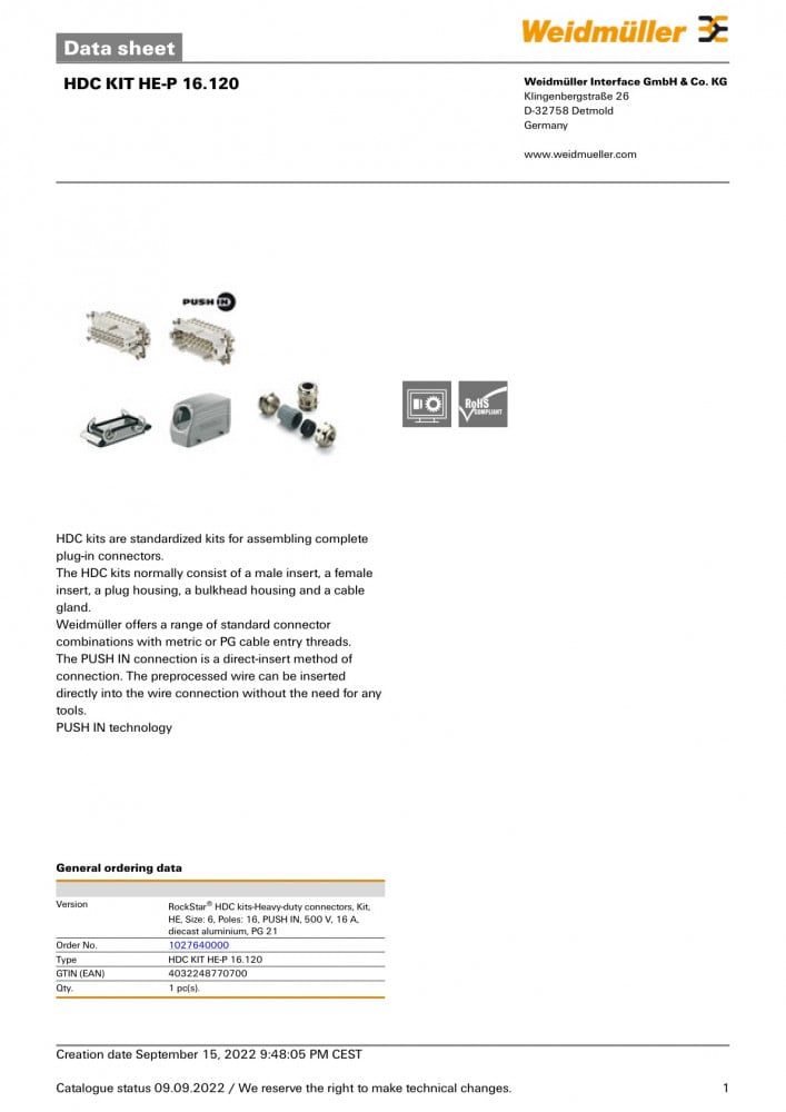 WEIDMULLER 1027640000 technical document page 1