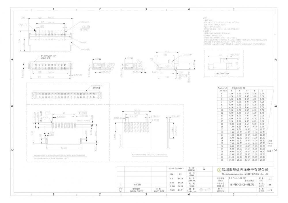 HCTL HC-FPC-05-09-9RLTAG technical drawing page 1