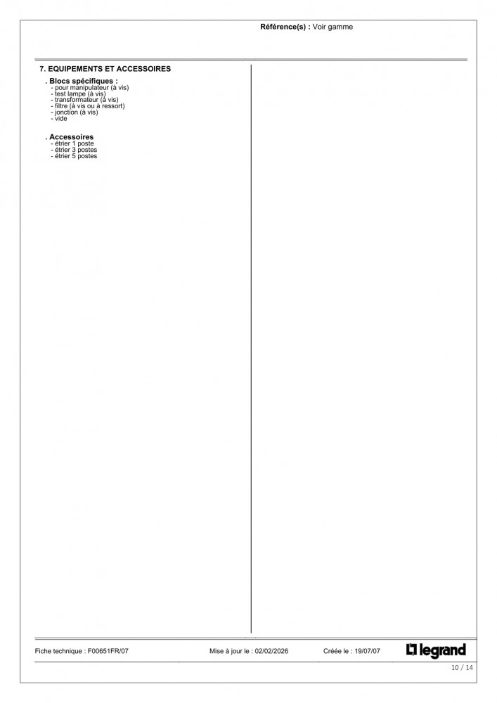 Legrand auxiliary control blocks datasheet page 10