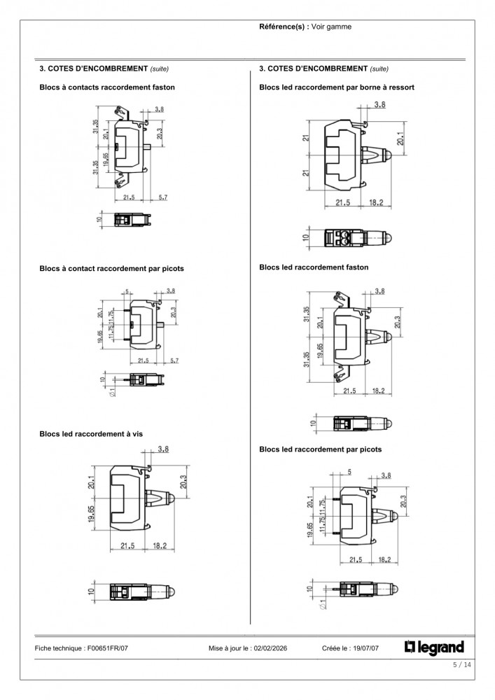 Legrand auxiliary control blocks datasheet page 5
