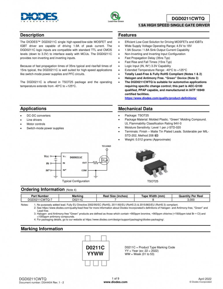 DGD0211CWTQ-7 datasheet page 1