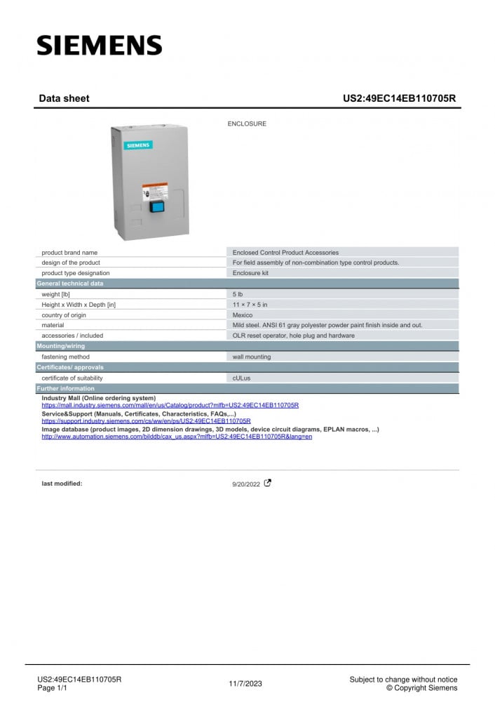 SIEMENS 49EC14EB110705R datasheet preview