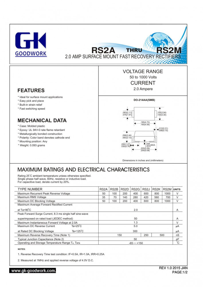 GOODWORK RS2M-SMB datasheet page 1