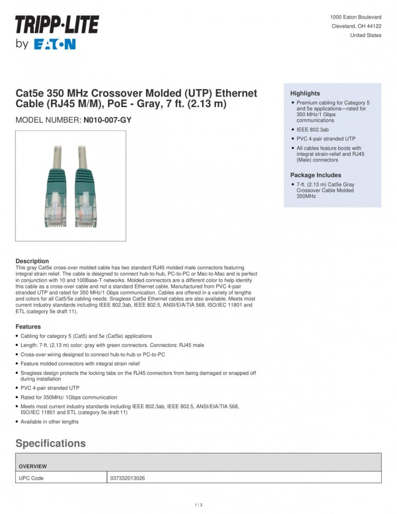 N010-007-GY technical document page 1