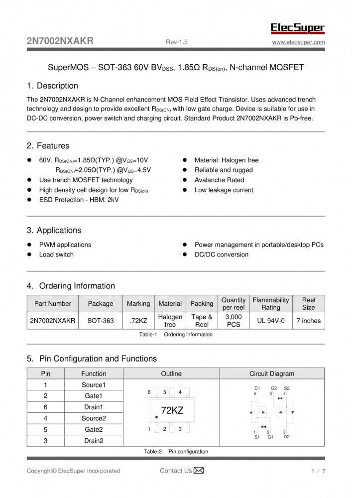 2N7002NXAKR datasheet page 1