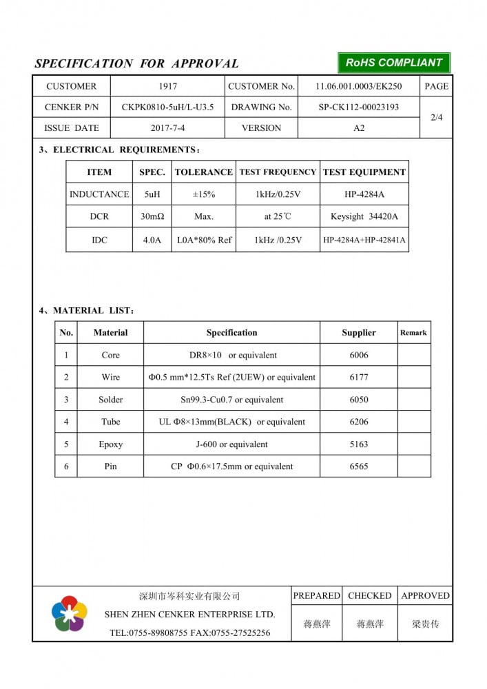 CKPK0810-5uH/L-U3.5 approval specification page 4