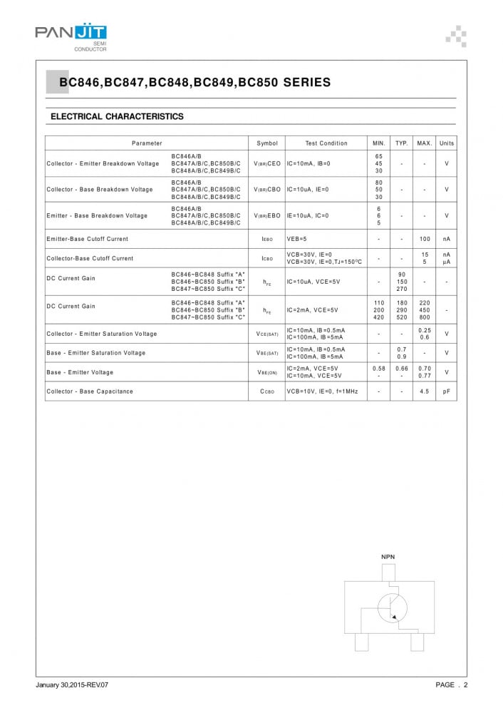 PANJIT BC846 series datasheet page 2