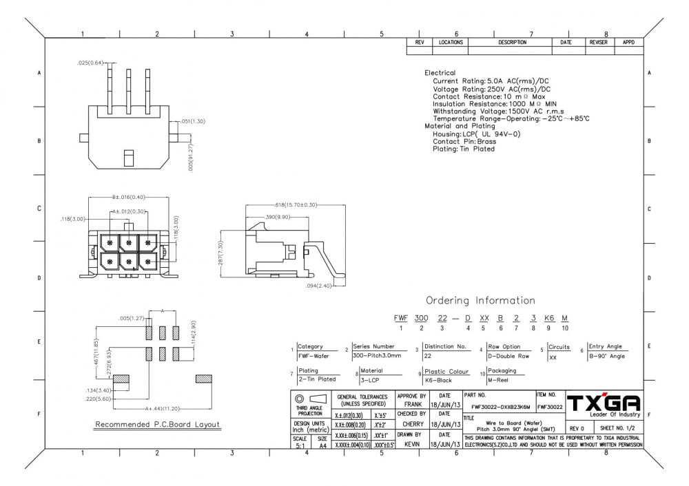 TXGA FWF30022 technical drawing page 1