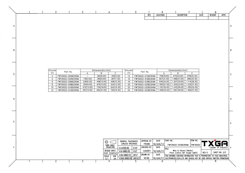 TXGA FWF30022 technical drawing page 2