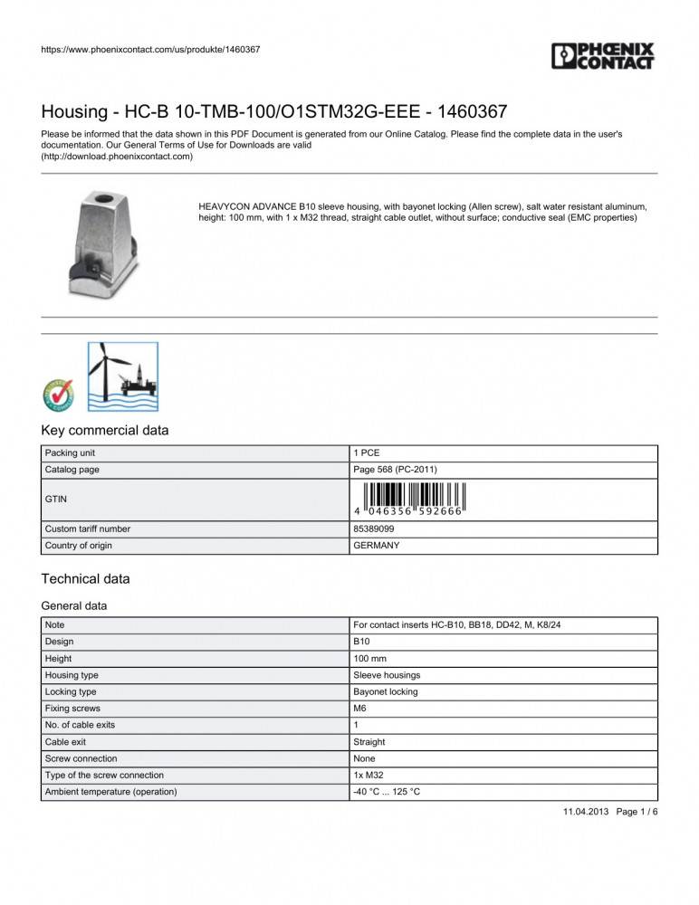 Phoenix Contact 1460367 product document page 1