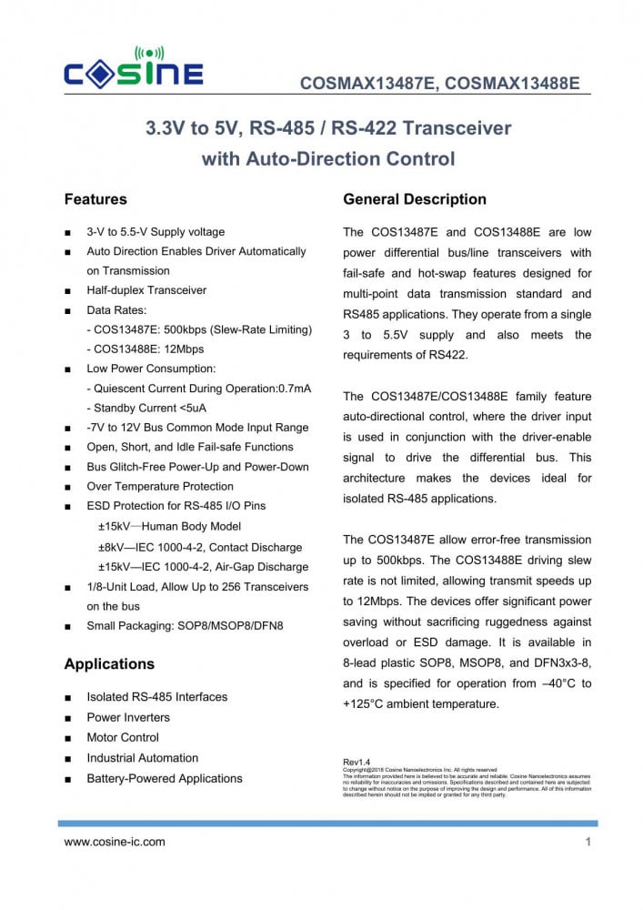 COS13488E datasheet page 1