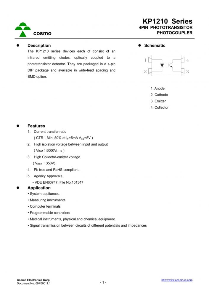 Cosmo KP1210 datasheet page 1