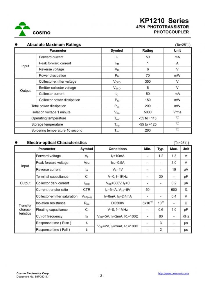 Cosmo KP1210 datasheet page 3