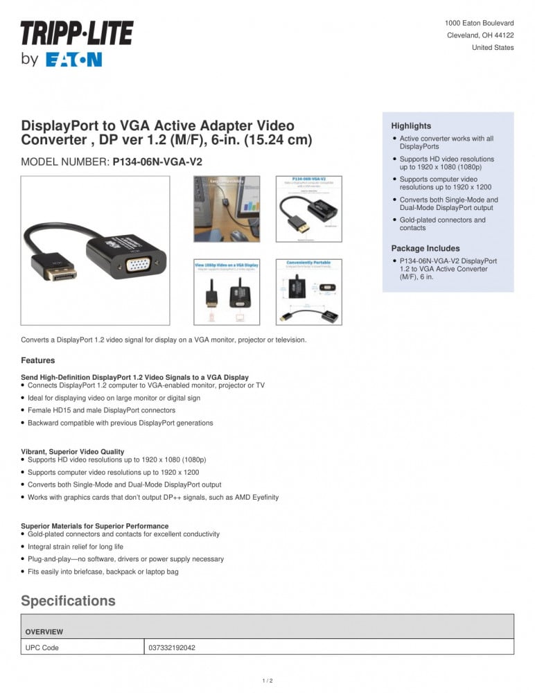 P134-06N-VGA-V2 technical document page 1