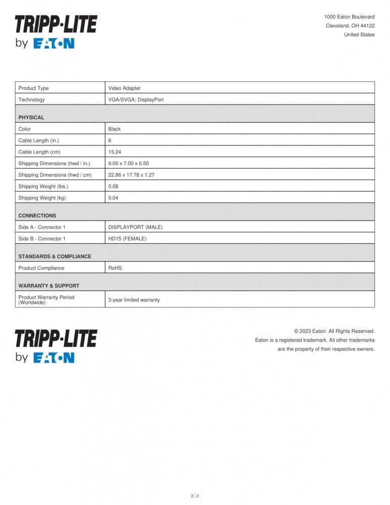 P134-06N-VGA-V2 technical document page 2
