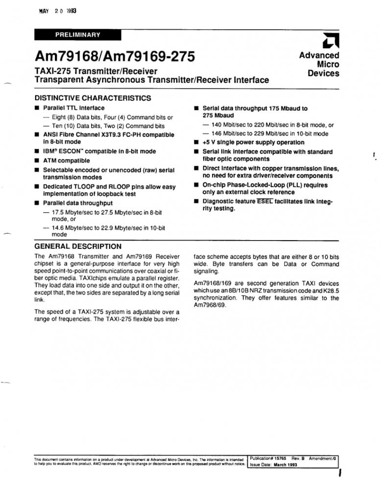 AM79169 datasheet page 1