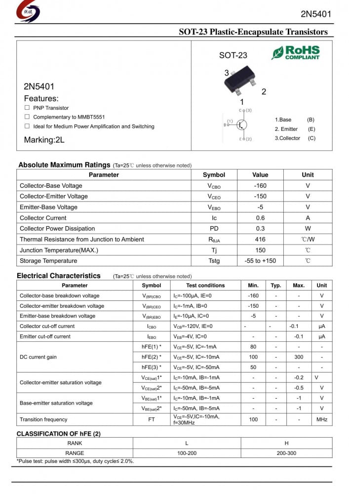 2N5401 datasheet page 1