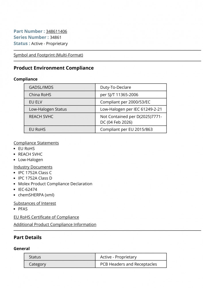 MOLEX 348611406 technical document page 1