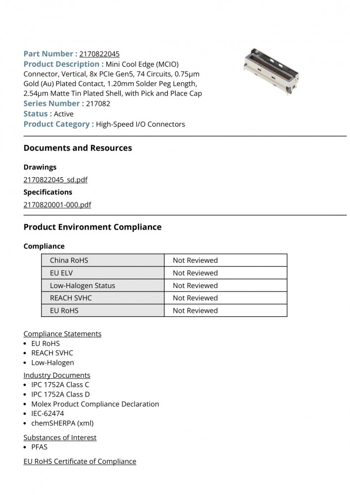 Technical document page 1 for MOLEX 2170822045