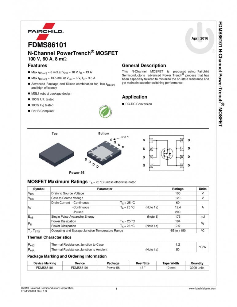 FDMS86101 datasheet page 2